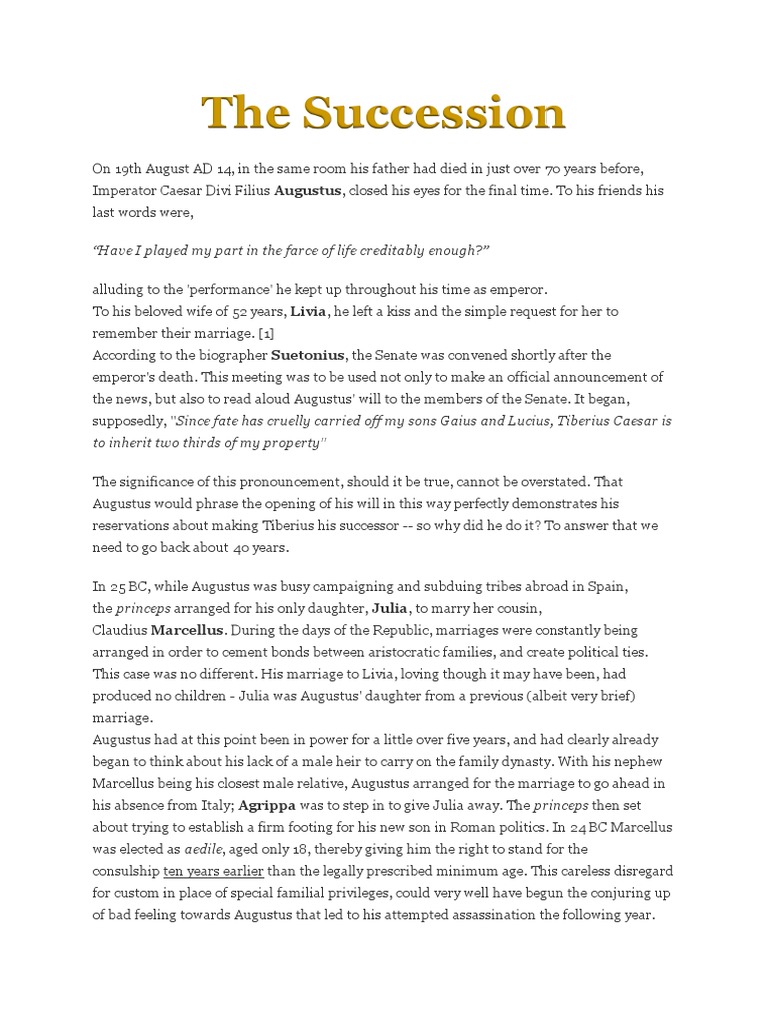 Augustus' Successor: Tiberius | PDF | Augustus | Ancient Rome