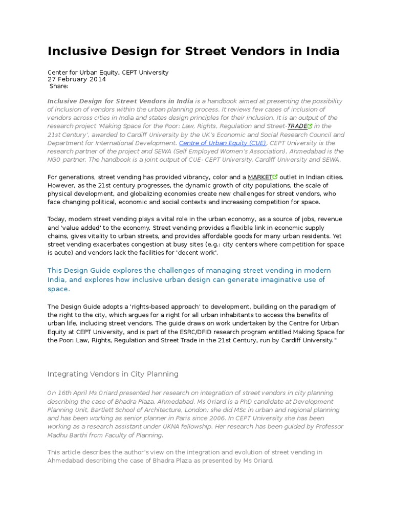 Inclusive Design For Street Vendors in India | PDF | Market (Economics ...