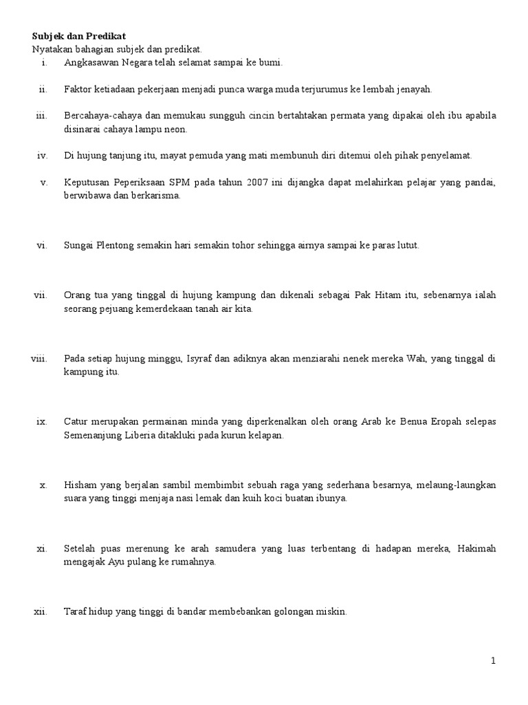 Latihan Subjek Dan Predikat | PDF