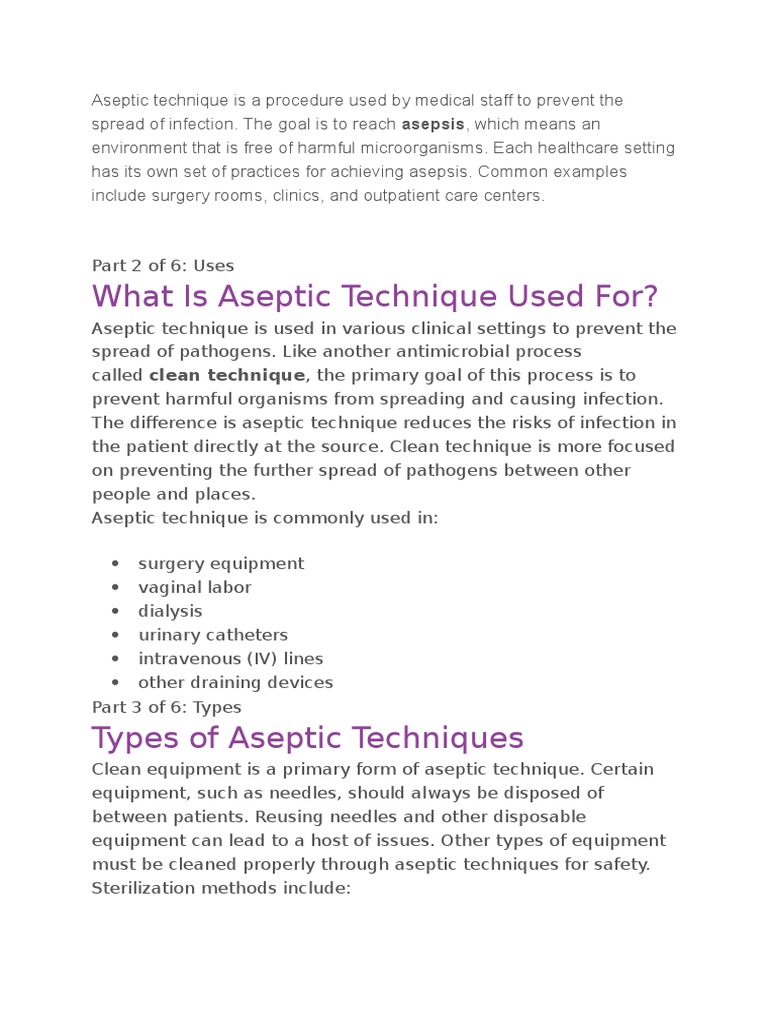 Aseptic Technique | PDF | Surgery | Infection