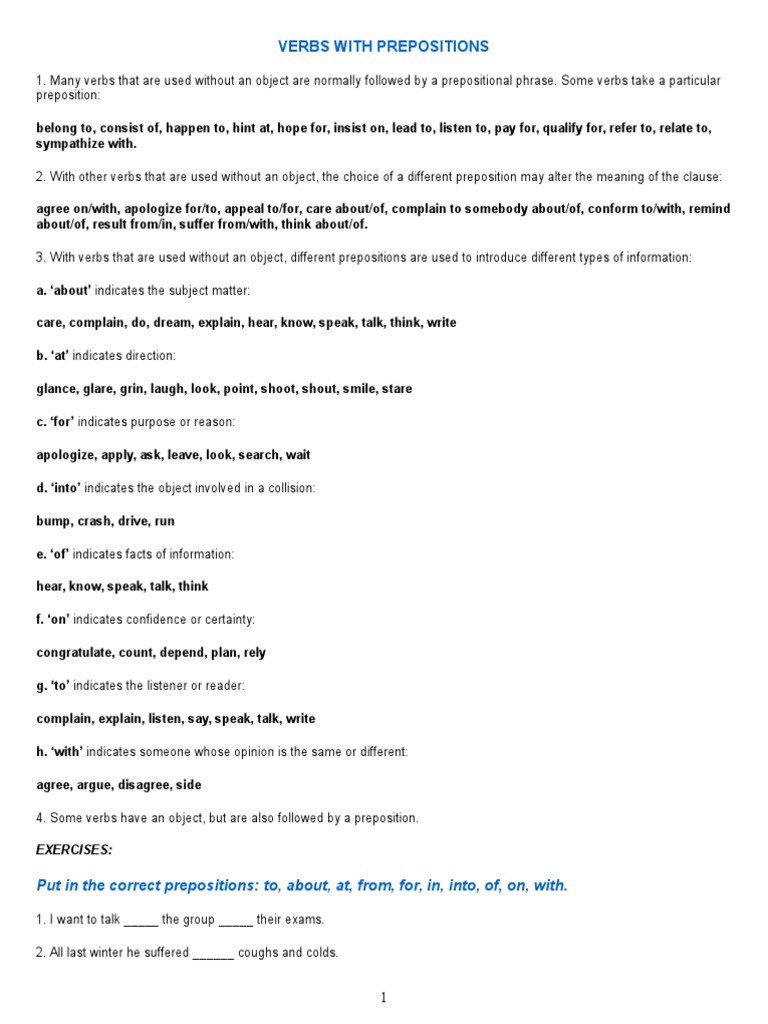 Prepositional Verbs Exercises and Theory | PDF | Object (Grammar ...