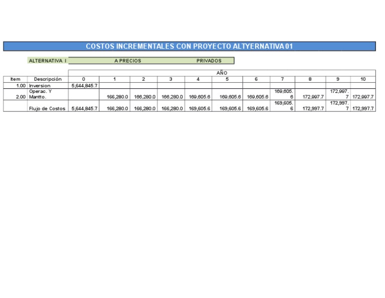 Costos Incrementales Con Proyecto Altyernativa 01 | PDF