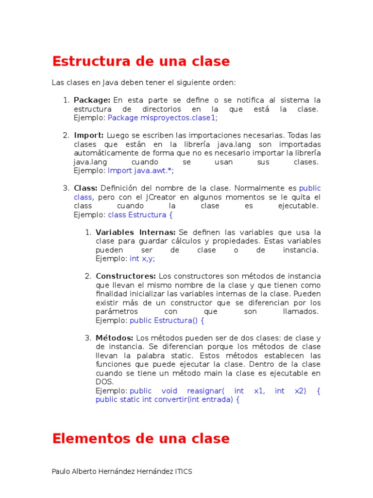 Estructura de Una Clase | PDF | Java (lenguaje de programación) | Variable (informática)