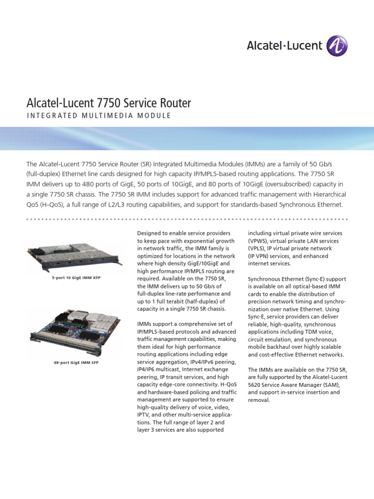 Alcatel-Lucent 7750 Service Router | PDF | Internet Protocols | Ethernet