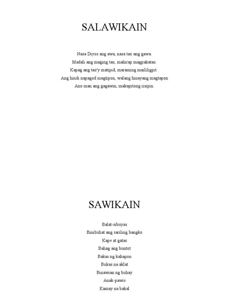 Salawikain, Sawikain, Sabi-Sabi | PDF