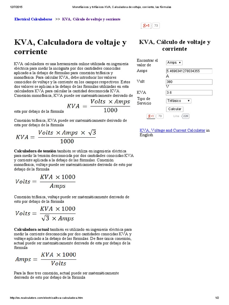 Monofásicos y Trifásicos KVA, Calculadora de Voltaje, Corriente, Las ...