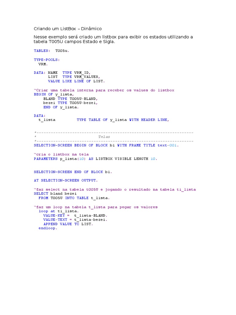 ListBox Dinâmico com Tabela T005U | PDF | Métodos e Materiais de Ensino