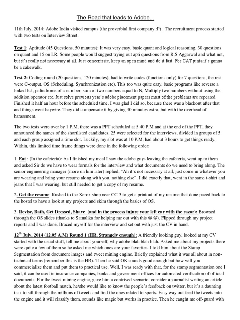 Adobe Interview Process Insights | PDF | Regression Analysis | Linear ...