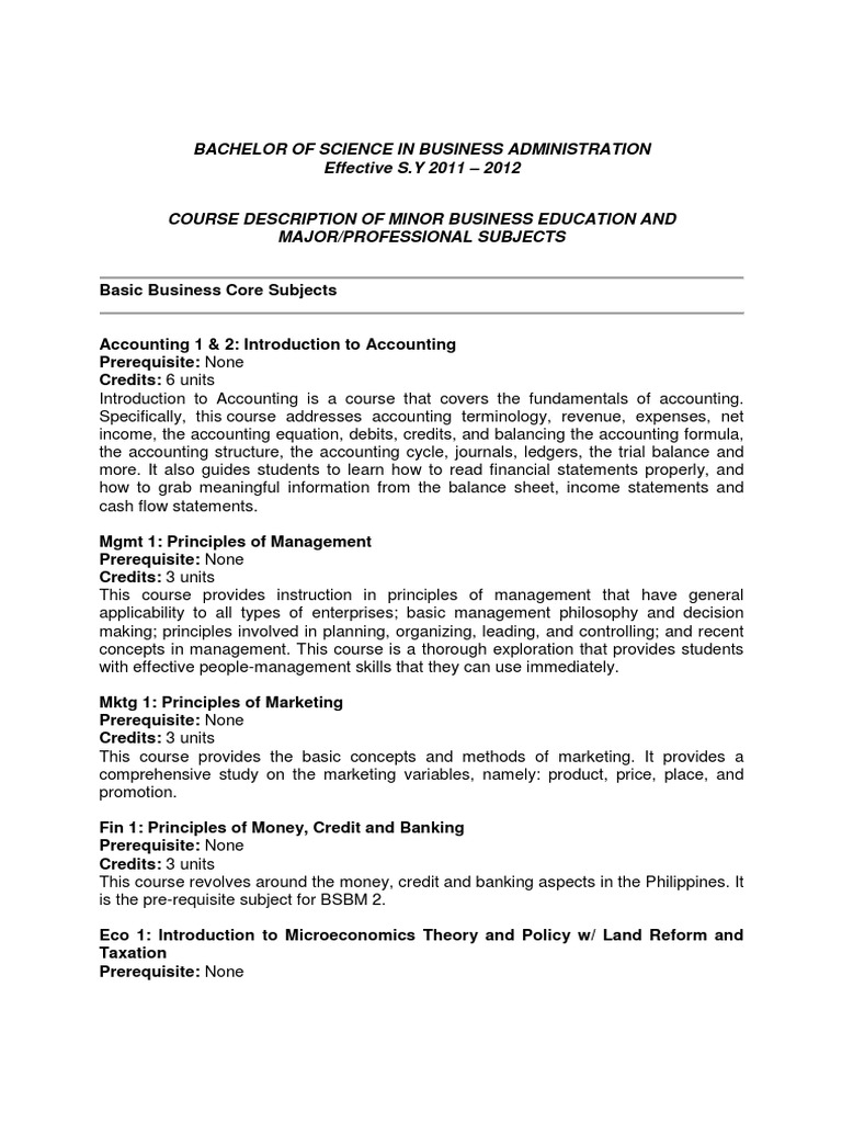 Business Administration Course Description | PDF | Valuation (Finance ...