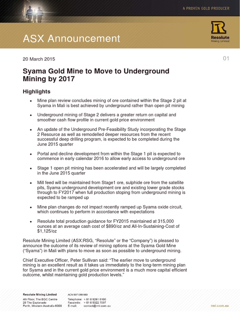602 200315 Syama Gold Mine To Move To Underground Mining by 2017 | PDF ...