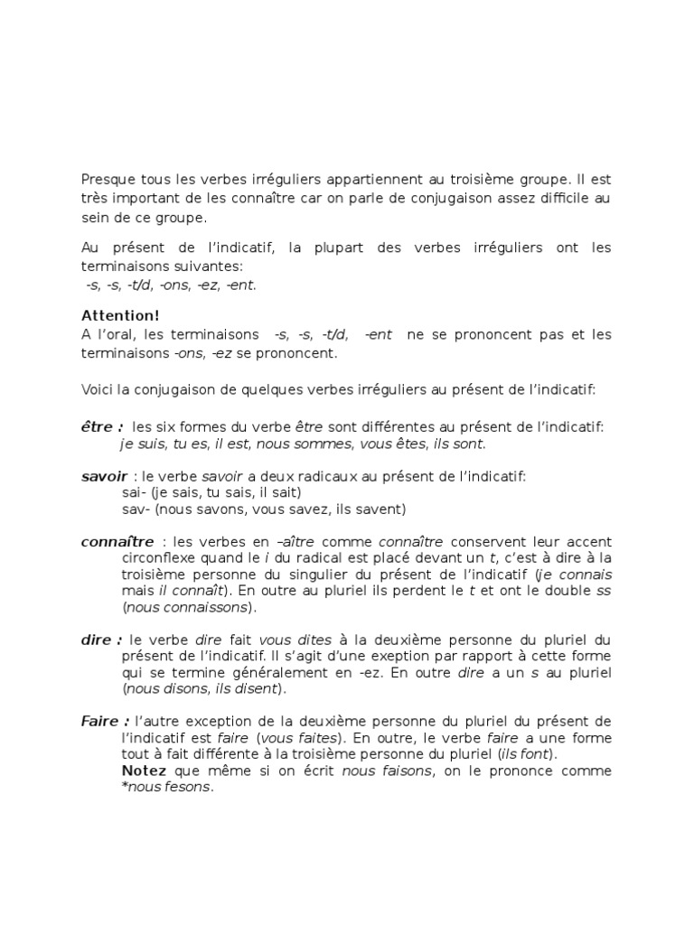 Verbes Irreguliers Francais | PDF | Nombre grammatical | Verbe