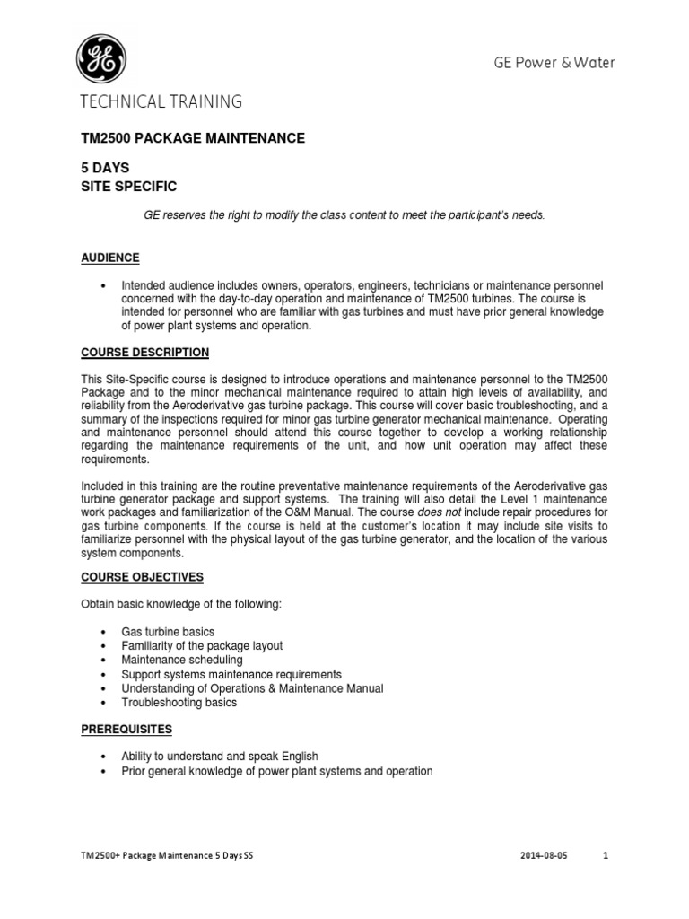 TM2500 Package Maintenance Training | PDF | Gas Turbine | Troubleshooting