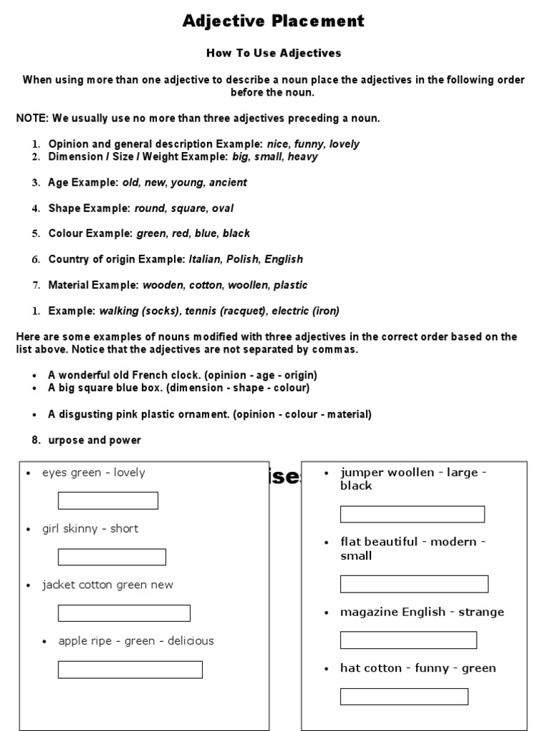 Adjective Placement | PDF