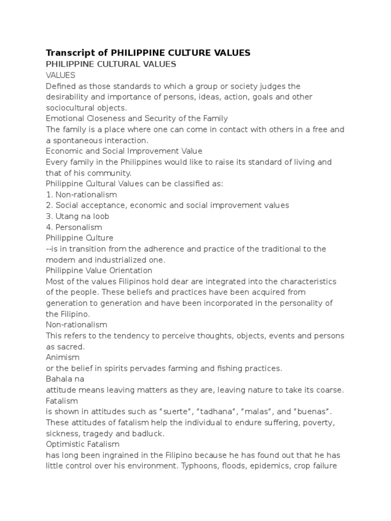Values | PDF | Value (Ethics) | Philippines