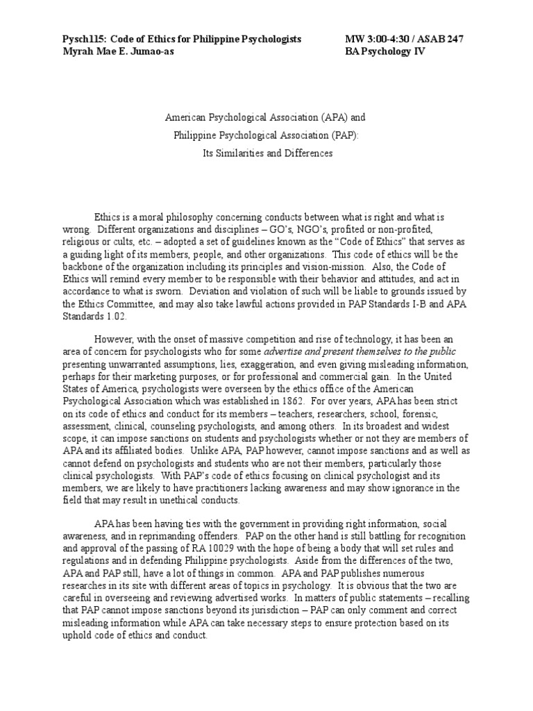 Psych 115: Code of Ethics | PDF | American Psychological Association ...