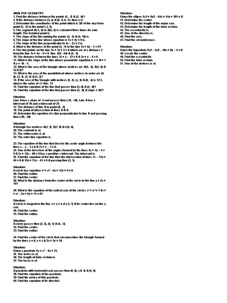 Analytic Geometry Pdf Line Geometry Circle