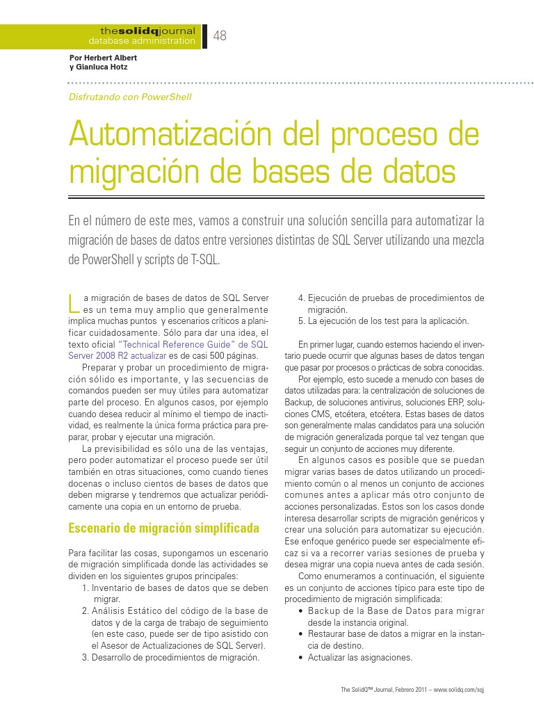 Automatizacion Del Proceso de Migracion de Bases de Datos | PDF | Apoyo ...