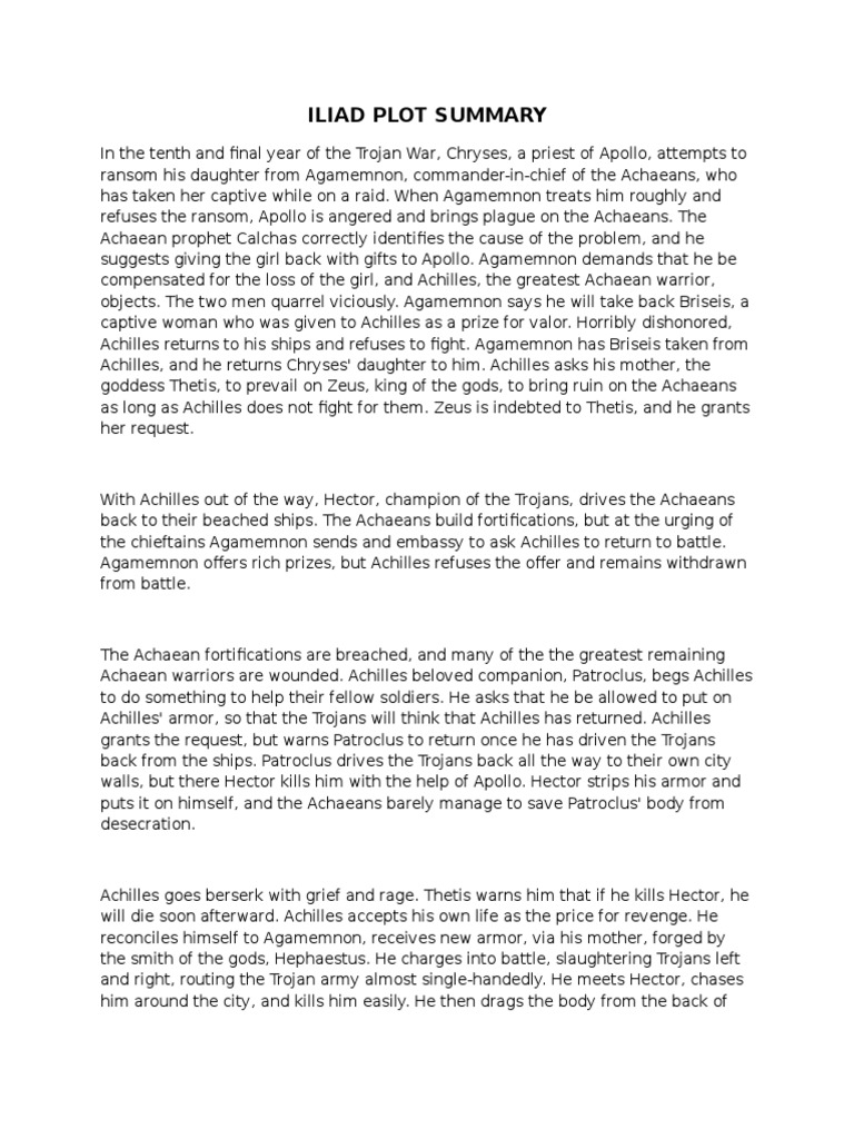 Iliad Plot Summary | PDF | Achilles | Hector