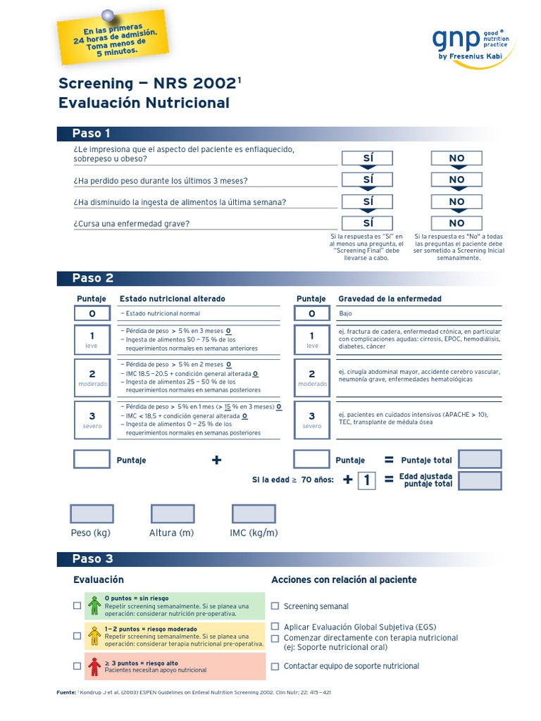 Evaluación Nutricional Screening — NRS 2002: Paso 1 | Obesidad | Pérdida de peso