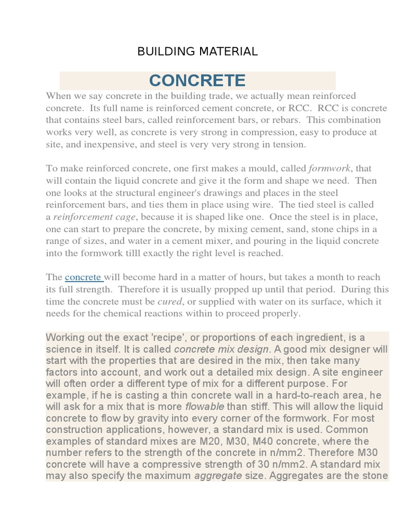 Concrete: Building Material | PDF | Concrete | Reinforced Concrete