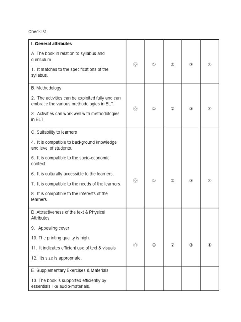 Evaluation Checklist On Textbook WORD | PDF | Vocabulary | Textbook