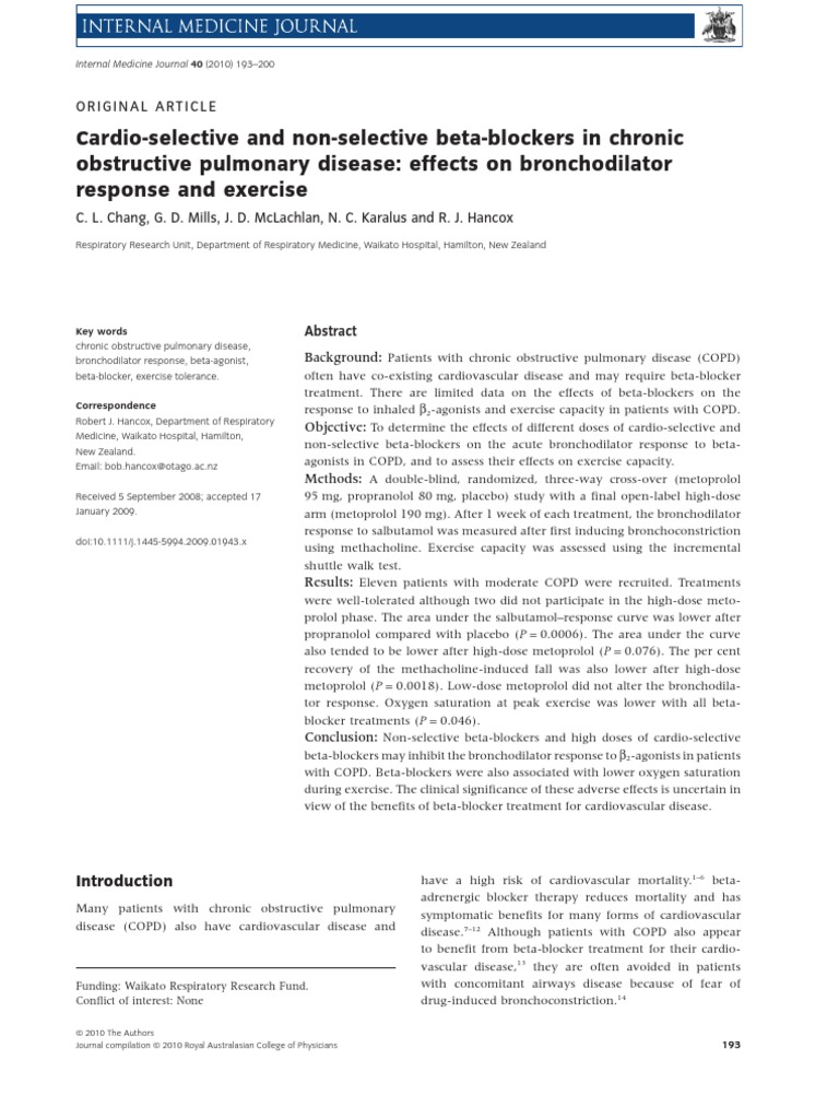Cardio Selective And Non Selective Beta Blockers In Chronic Chronic Obstructive Pulmonary