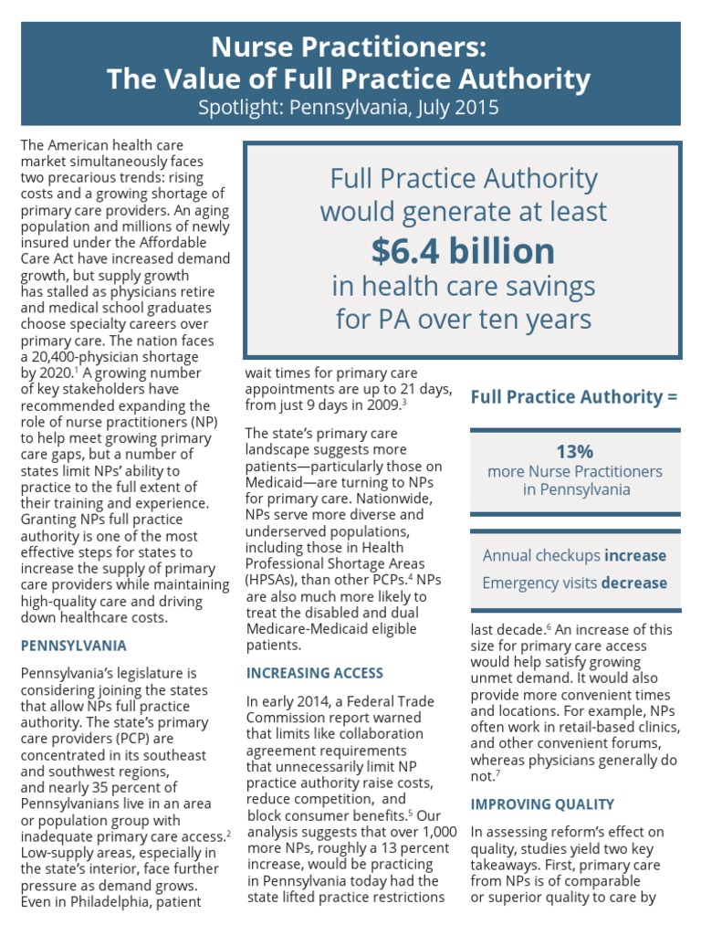 Full Practice Authority for NPs in PA | PDF | Nurse Practitioner ...