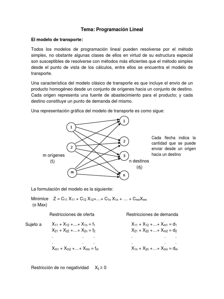 Análisis del modelo de transporte y su aplicación a problemas de optimización | PDF | Fórmula ...