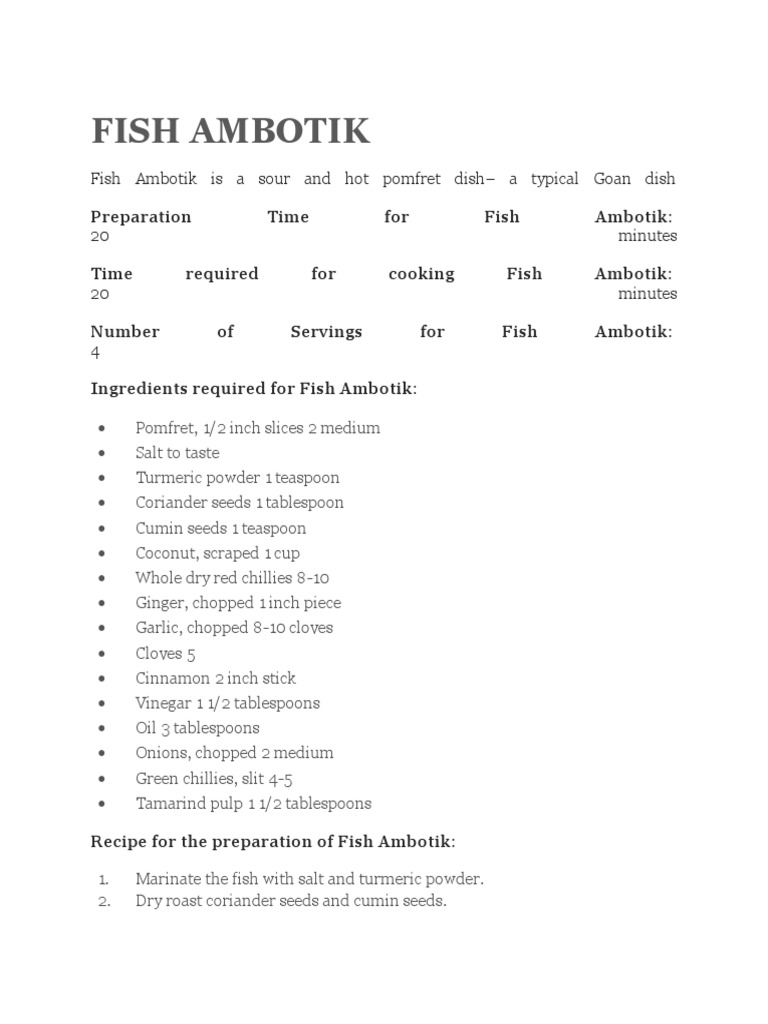 Fish Ambotik: Fish Ambotik Is A Sour and Hot Pomfret Dish - A Typical ...