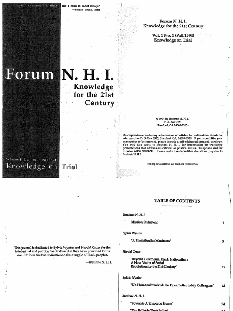 No Humans Involved An Open Letter To My Colleagues by SYLVIA WYNTER | PDF