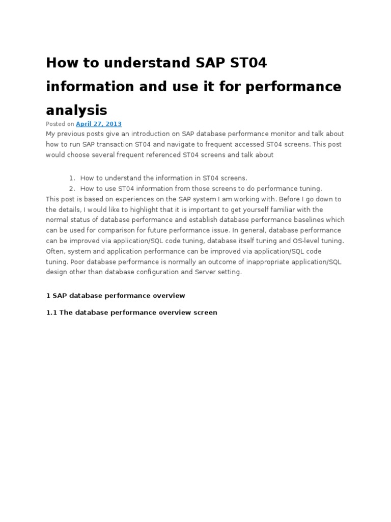 Analyzing SAP Database Performance with ST04: Understanding Key Metrics ... Analyzing SAP Database Performance with ST04: Understanding Key Metrics ...