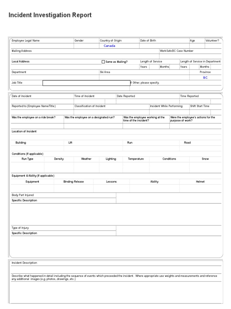Ski Incident Investigation Tool | Microsoft Excel | Computer File