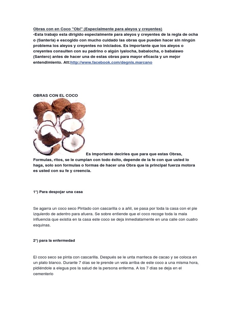 Obras con Coco en Santería | PDF | Religión y creencia | Alimentos