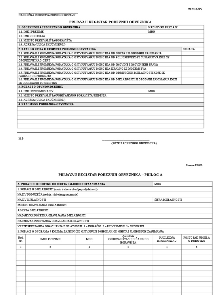Obrazac Rpo | PDF