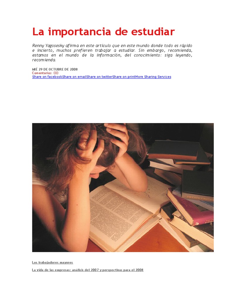 La Importancia de Estudiar | PDF | Prueba (evaluación) | Conocimiento