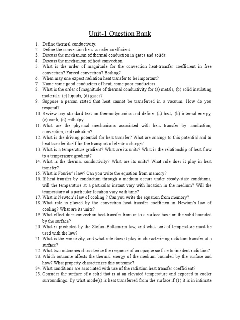 Heat Transfer Question Bank | PDF | Heat Transfer | Thermal Conduction