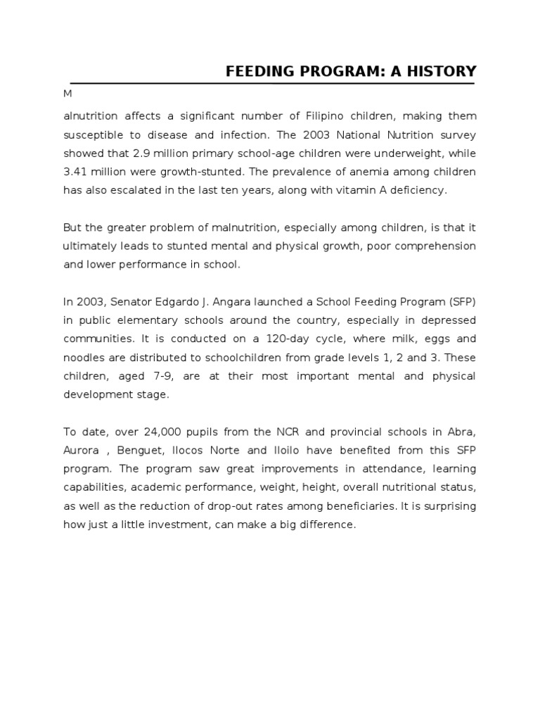 Feeding Program | PDF | Malnutrition | Nutrition