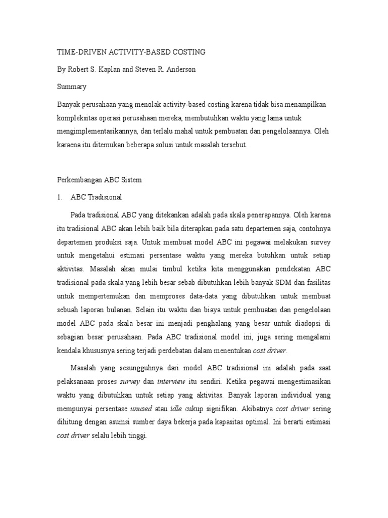 Time Driven Activity Based Costing | PDF