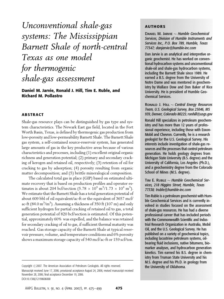 Jarvie Et Al. 2007 AAPG Bulletin - Unconventional Shale-Gas Systems ...