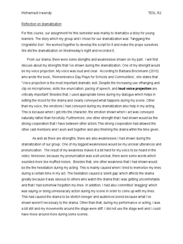Reflection on Dramatization Skills | PDF | Further Education | Teaching ...