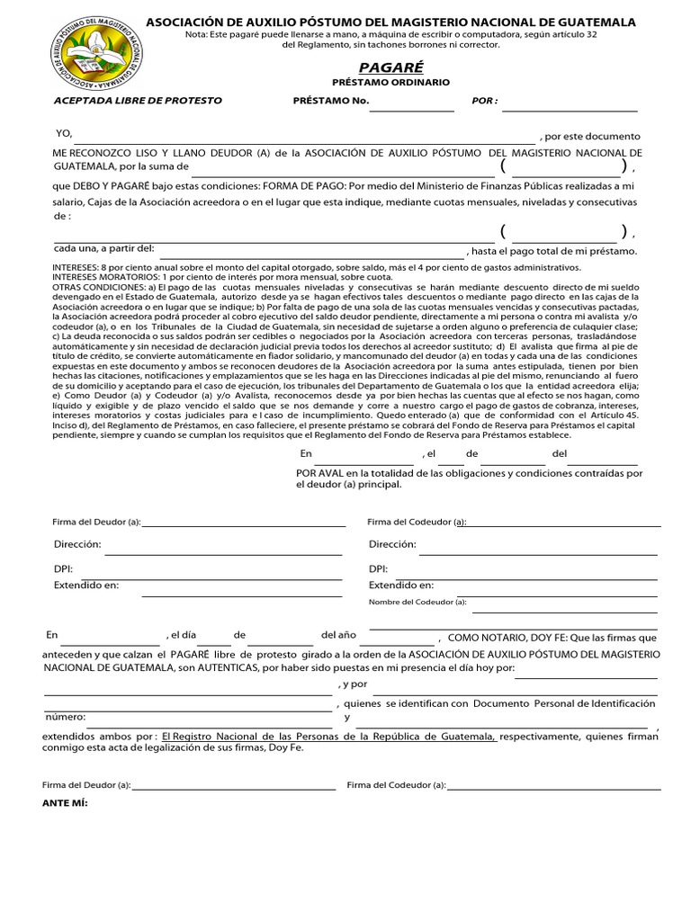 Pagaré Préstamos Ordinarios Con Codeudor | PDF | Pagos | Gobierno