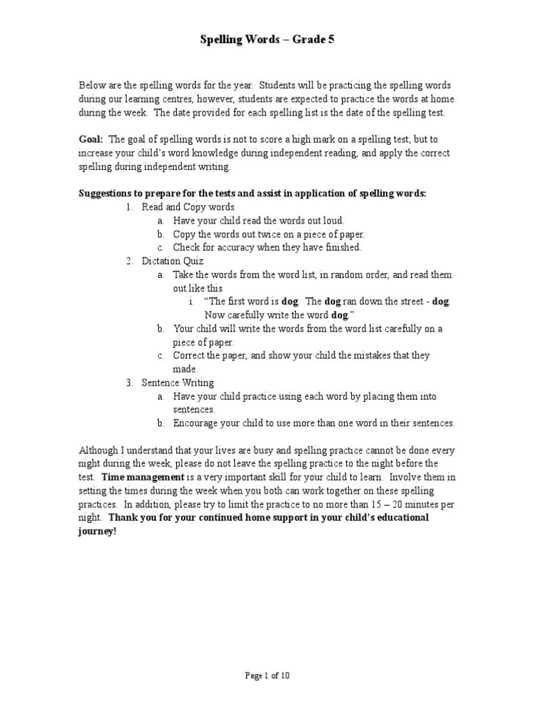 Grade 5 Spelling Words | PDF | Linguistics | Languages
