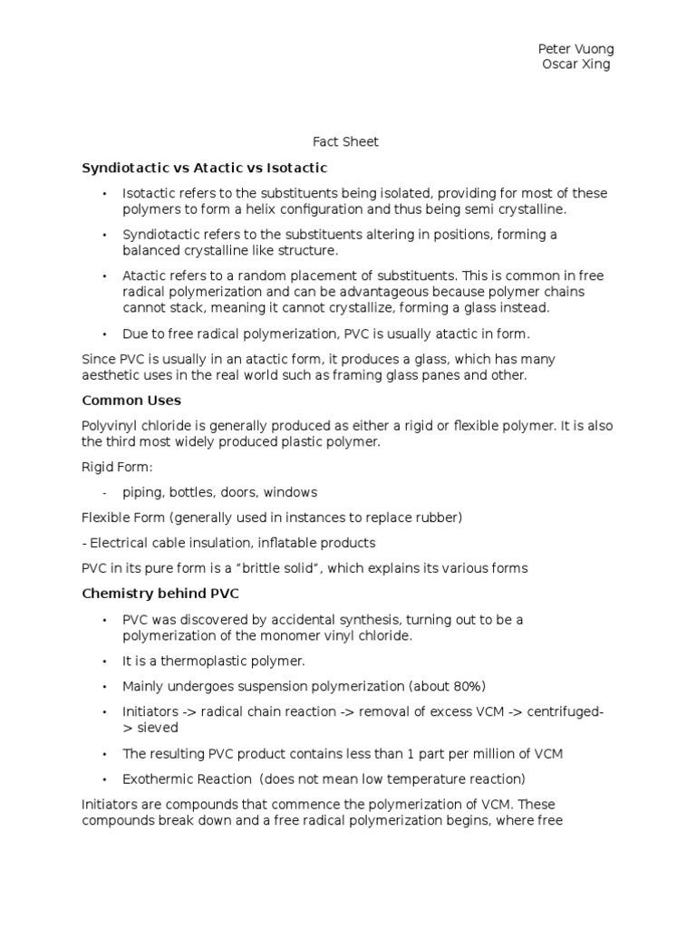Syndiotactic Vs Atactic Vs Isotactic | PDF | Polyvinyl Chloride ...