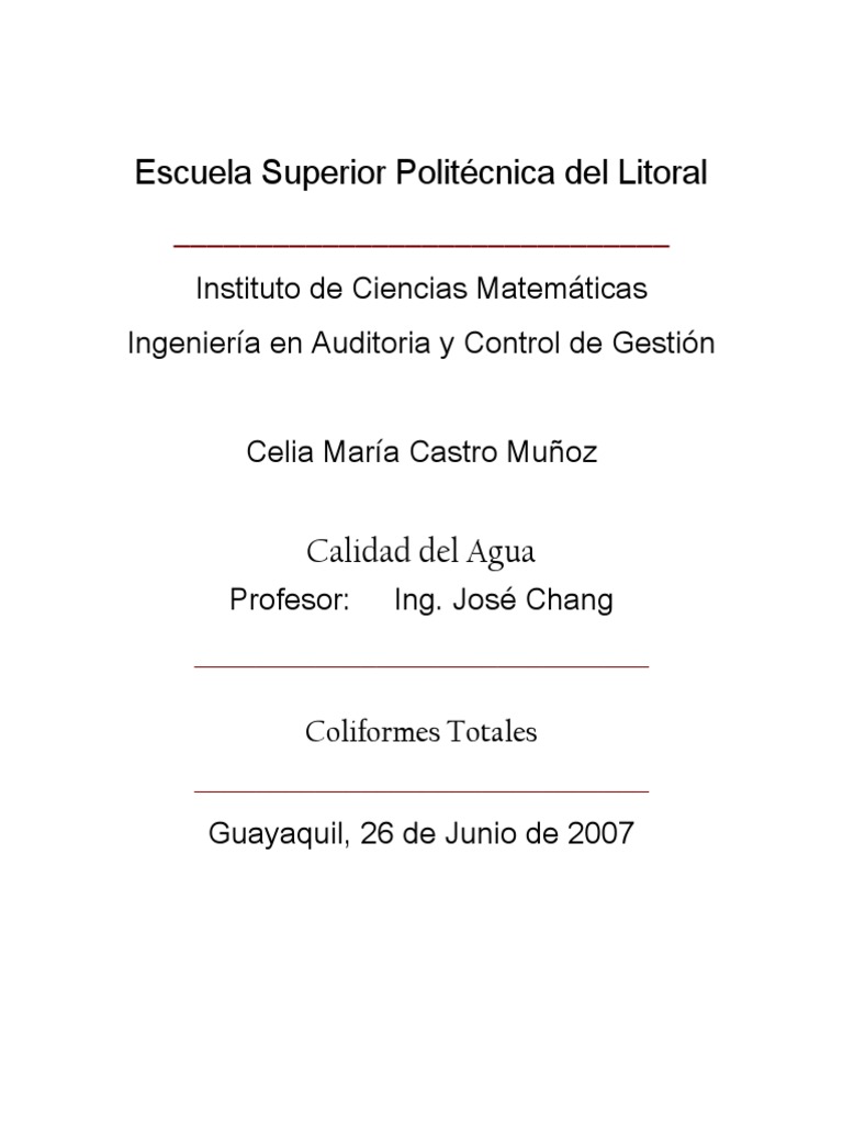 Coliformes Totales | PDF | Microbiología | Salud y bienestar