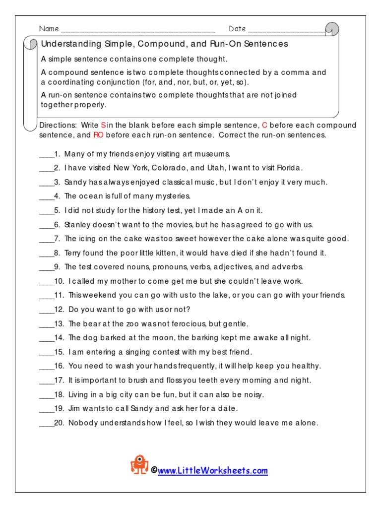 Simple Compound and Run On Sentences | PDF | Adjective | Onomastics