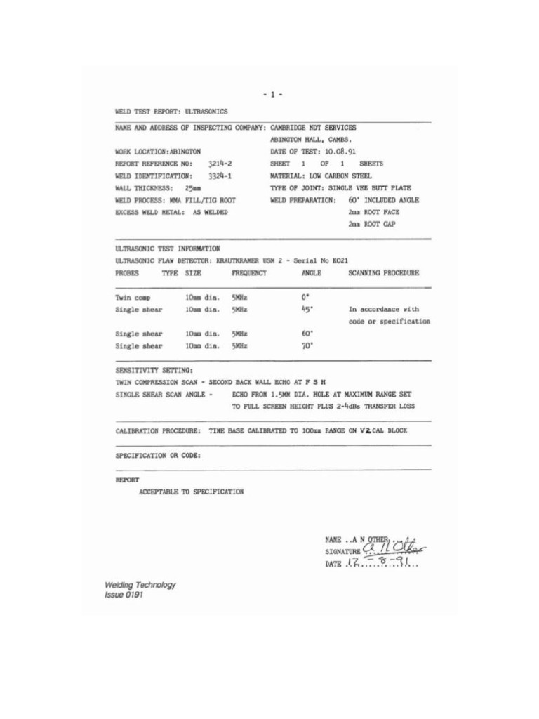 CSWIP 3.2 NDT Sample Reports