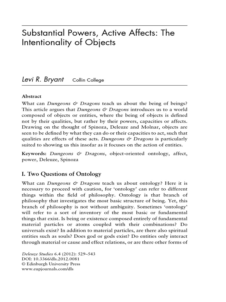 Substantial Powers, Active Affects: The Intentionality of Objects | PDF ...