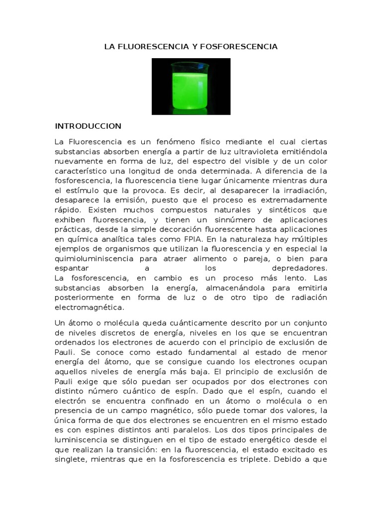 La Fluorescencia y Fosforescencia | PDF | Fluorescencia | Electrón