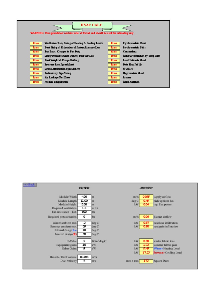 HVAC Calculation Spreadsheet | PDF | Technology & Engineering