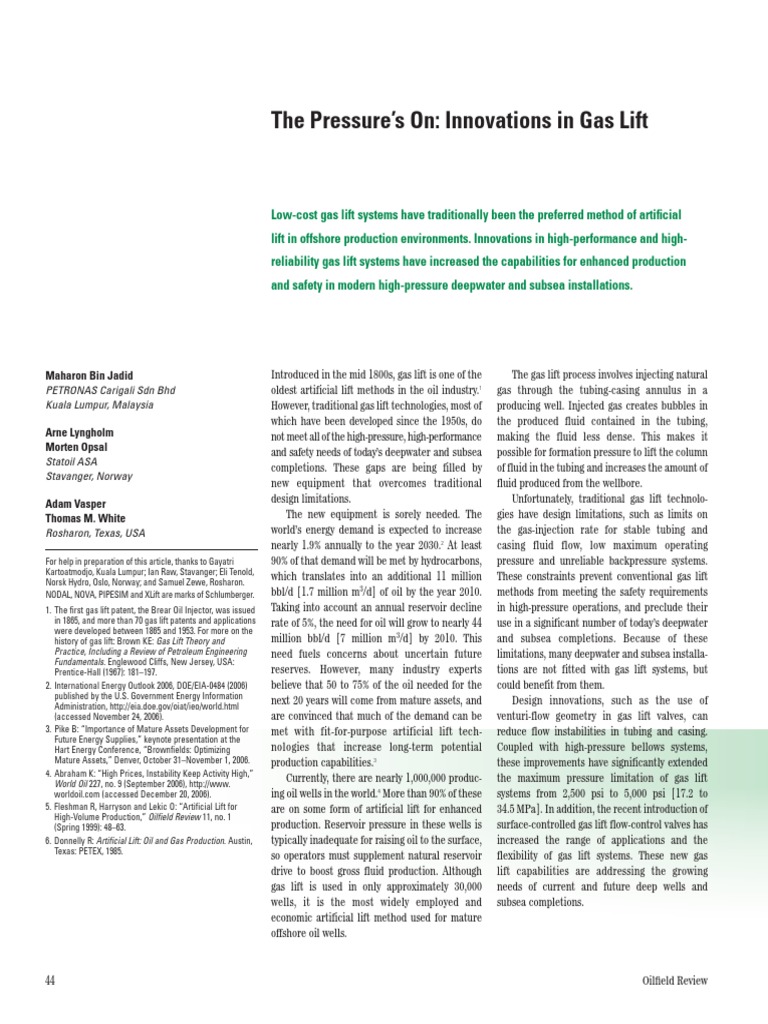 Gas Lift Reference | PDF | Natural Gas | Subsea (Technology)